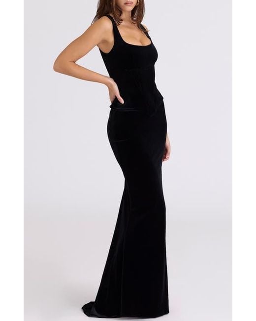House Of Cb Yasmina Stretch Velvet Corset Gown in Black | Lyst
