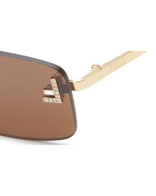 Fendi First Crystal 54Mm Rimless Rectangular Sunglasses in Brown | Lyst