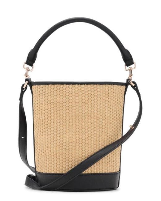 Mango Small Raffia Bucket Bag in Black | Lyst