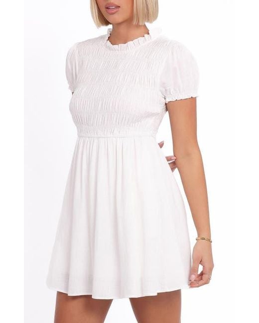 Petal & Pup Emari Puff Sleeve Minidress in White | Lyst