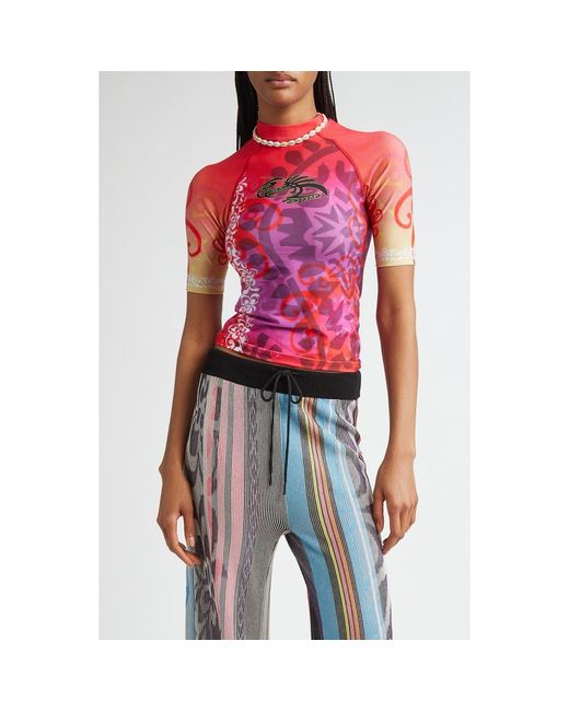 PAOLINA RUSSO Short Sleeve Mesh Rashguard in Pink | Lyst