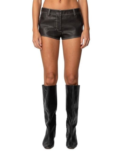 Edikted Blaise Faux Leather Micro Shorts in Black | Lyst