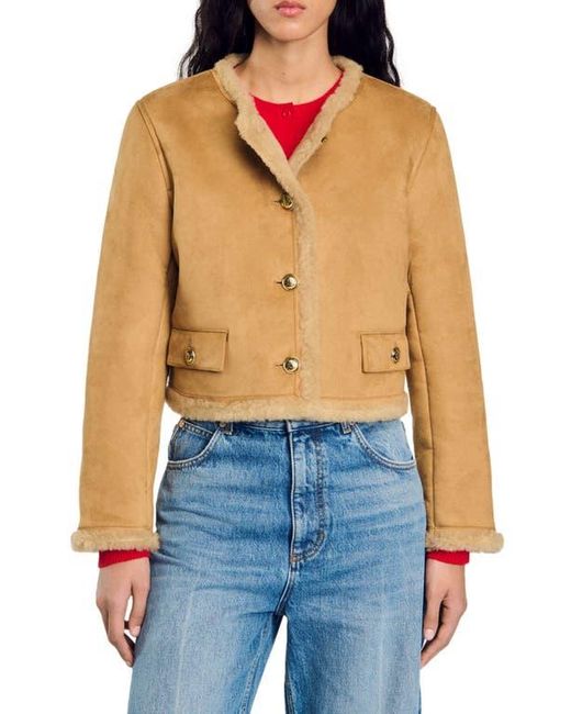 Sandro Faux Fur Jacket in Blue | Lyst