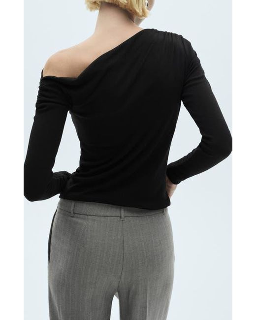 Mango Dakota Asymmetric Cowl Neck Long Sleeve Top in Black | Lyst