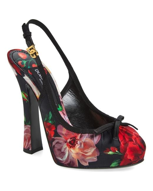 Dolce & Gabbana Rose Print Slingback Pump in Red | Lyst