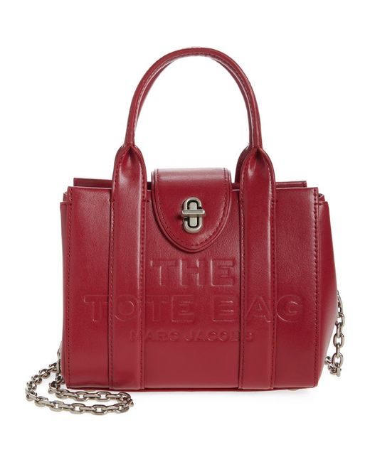 Marc Jacobs The Mini Turnlock Leather Crossbody Tote Bag in Red | Lyst