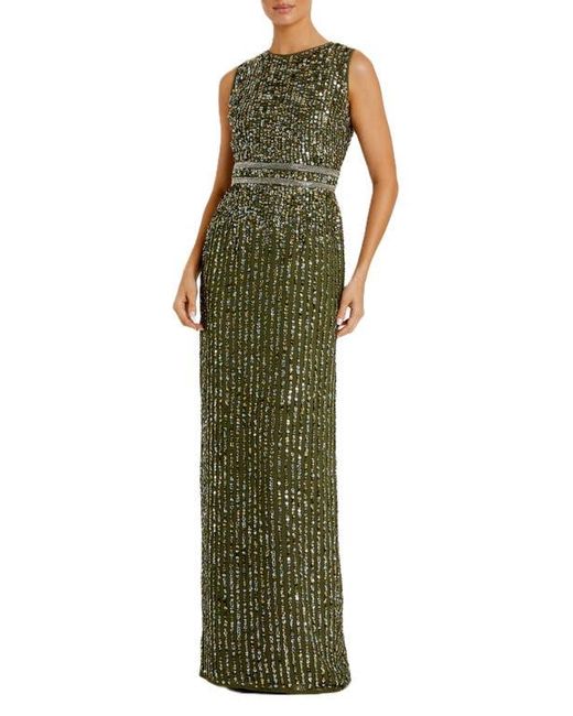 Mac Duggal Sequined High Neck Sleeveless Column Gown in Green | Lyst