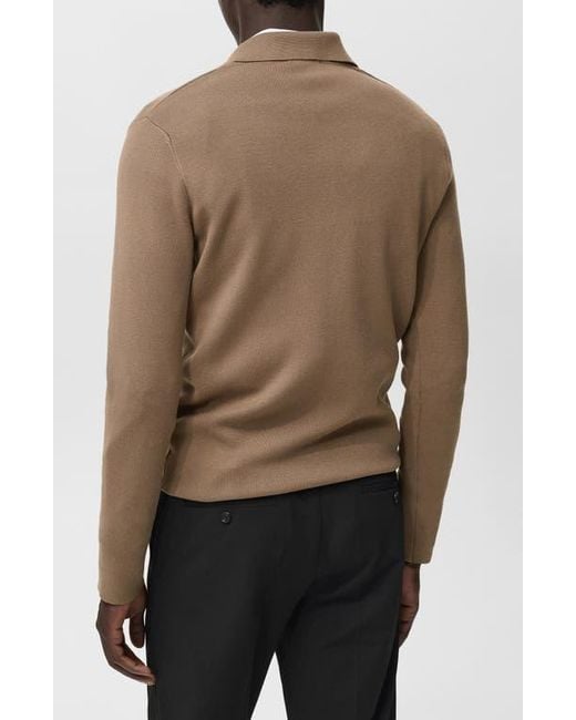 Mango Long Sleeve Piqué Polo in Brown for Men | Lyst