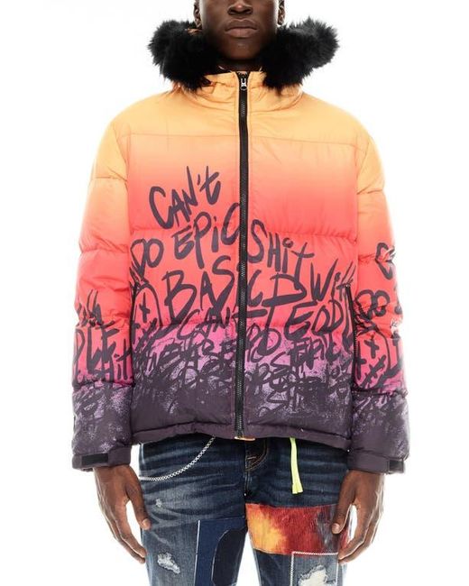 Cult Of Individuality Graphic Puffer Jacket With Faux-Fur Trim in Red ...