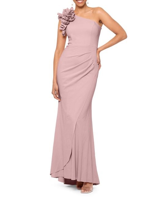 Xscape Ruffle One-shoulder Scuba Crepe Gown in Pink | Lyst