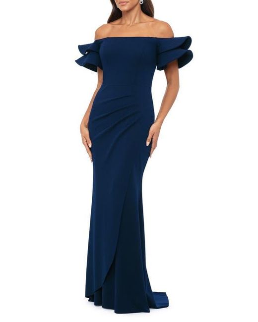 Xscape Evenings Ruffle Sleeve Off The Shoulder Scuba Crepe Sheath Gown ...