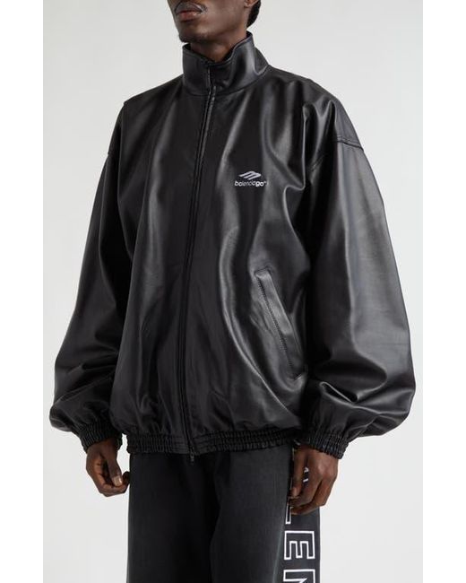 Balenciaga 3B Logo Oversize Leather Track Jacket in Black for Men | Lyst