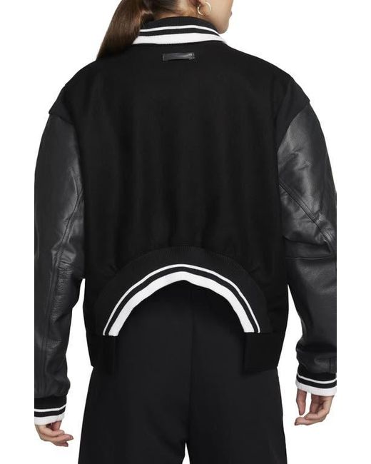 Nike Sportswear Destroyer Leather & Wool Blend Bomber Jacket in Black ...