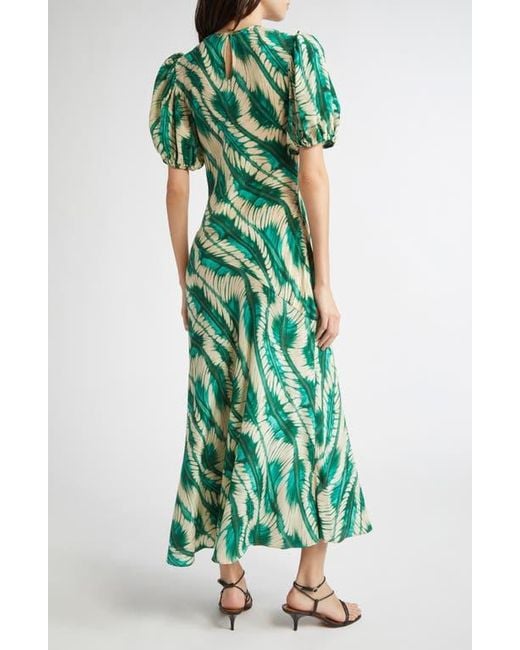 Ulla Johnson Ines Puff Sleeve Silk Maxi Dress in Green | Lyst