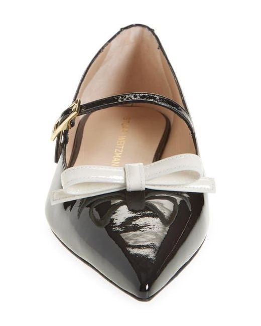 Stuart Weitzman Felicity Bow Mary Jane Flat in White | Lyst