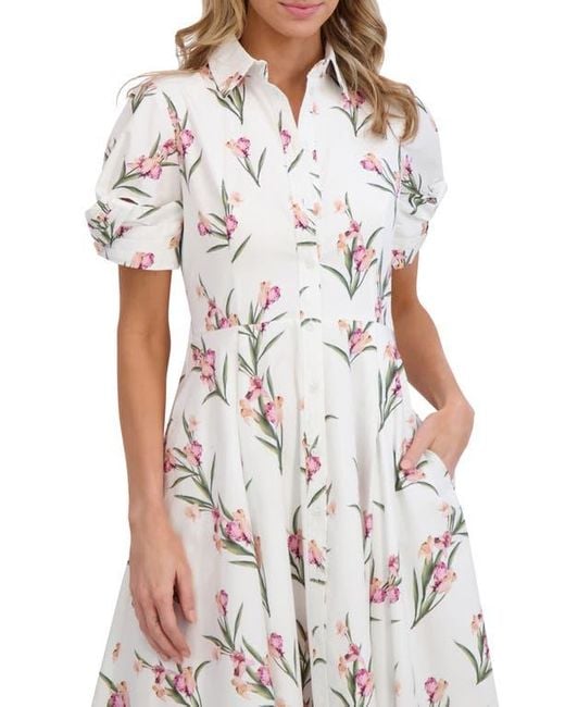 Ted Baker Floral Puff Sleeve Midi Shirtdress in White | Lyst