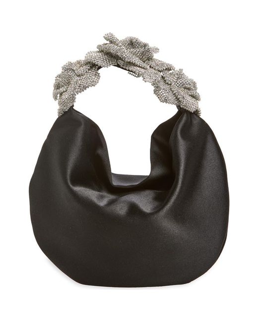 L'ALINGI Crystal Handle Satin Hobo Bag in Black | Lyst