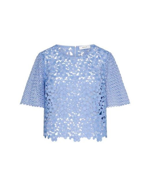 MILLY Floral Geo Combo Short Sleeve Lace Top in Blue | Lyst