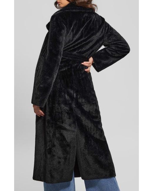 Guess Ada Faux Fur Long Coat in Black | Lyst