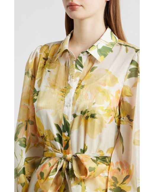 Julia Jordan Floral Long Sleeve Tie Belt Organza Cocktail Shirtdress in ...