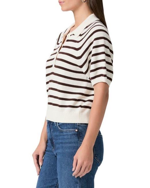 PAIGE Birch Stripe Short Puff Sleeve Polo Sweater in Blue | Lyst