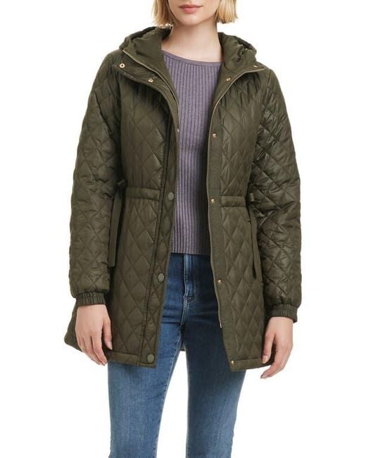 Kate Spade Water Resistant Diamond Quilted Jacket in Green | Lyst