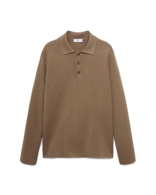 Mango Long Sleeve Piqué Polo in Brown for Men | Lyst