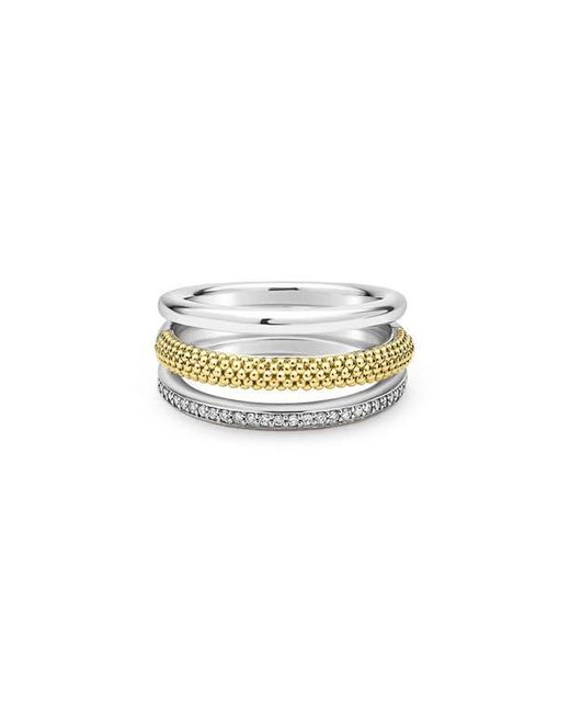 Lagos Caviar Lux Pavé Diamond Ring in Metallic | Lyst