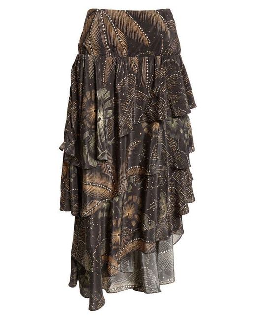 FARM Rio Golden Foliage Layered Ruffle Maxi Skirt in Black | Lyst