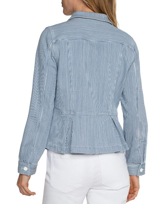 Liverpool Los Angeles Stripe Peplum Trucker Jacket in Blue | Lyst Liverpool Los Angeles Stripe Peplum Trucker Jacket in Blue | Lyst