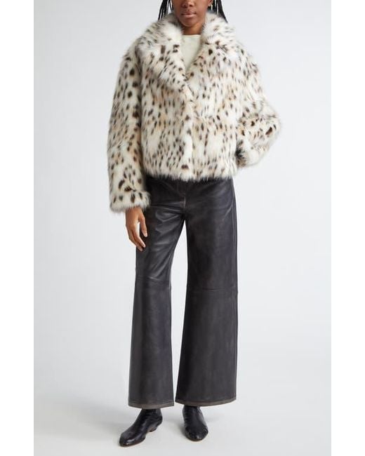 Stand Studio Samara Leopard Faux Fur Jacket in White | Lyst