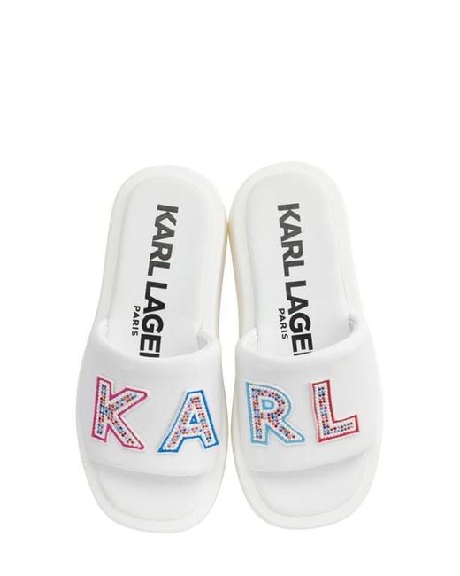 Karl Lagerfeld Opal Logo Appliqué Platform Slide Sandal in White | Lyst