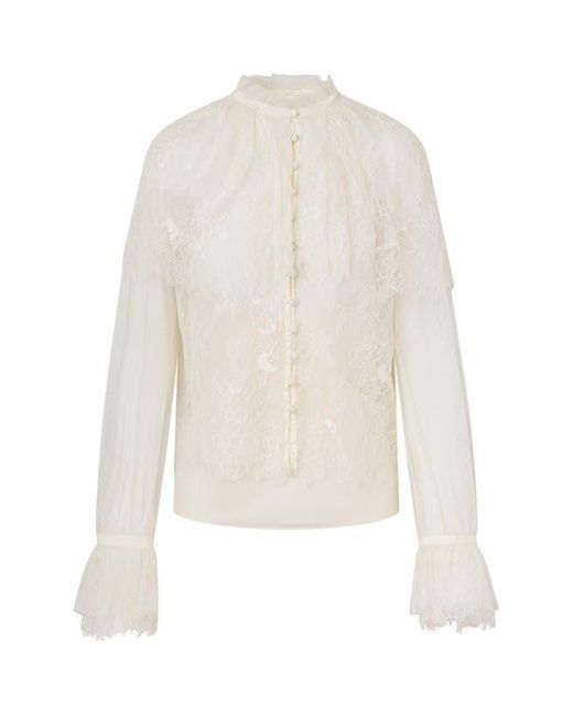 LoveShackFancy Duquette Lace Button-Up Shirt in White | Lyst