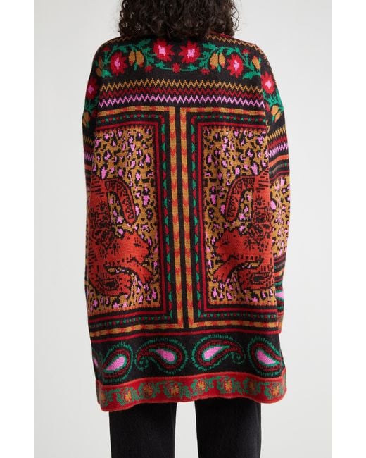 FARM Rio Tapestry Jacquard Cardigan in Red | Lyst