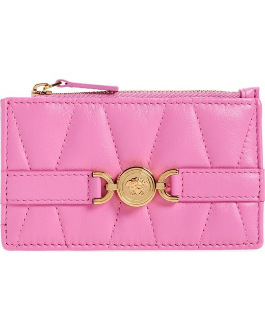 Versace Medusa '95 Quilted Leather Zip Card Holder in Pink | Lyst