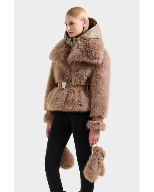 Rudsak Chloe Faux Fur Jacket With Puffer Hood in Natural | Lyst