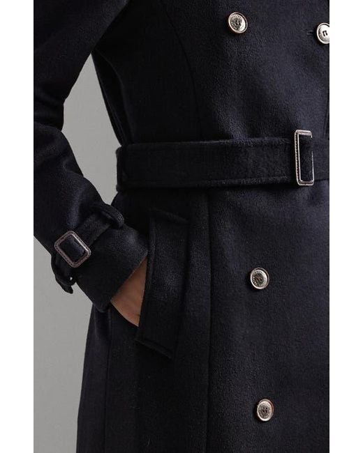 Ralph Lauren Double Breasted Wool Blend Trench Coat in Black | Lyst