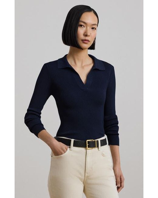 Ralph Lauren Long Sleeve Johnny Collar Polo Sweater in Blue | Lyst