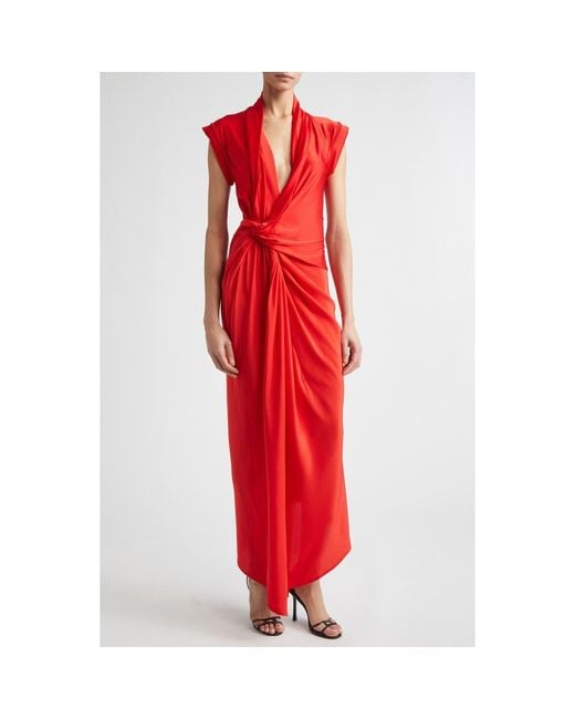 Victoria Beckham Asymmetric Twist Detail Silk Dress in Red | Lyst