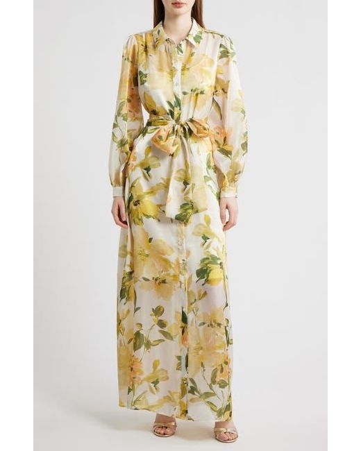 Julia Jordan Floral Long Sleeve Tie Belt Organza Cocktail Shirtdress in ...