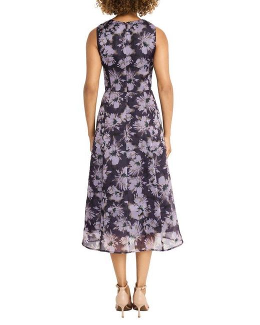 Maggy London Floral Organza Midi Dress in Purple | Lyst