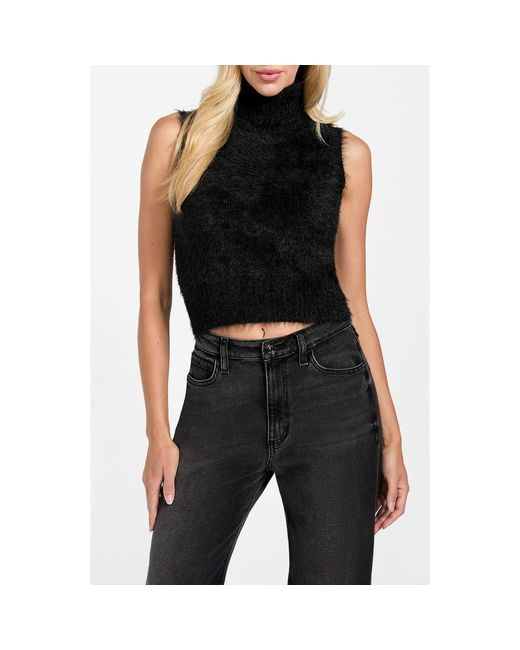 Guess Mei Fuzzy Sleeveless Crop Turtleneck Sweater in Black | Lyst