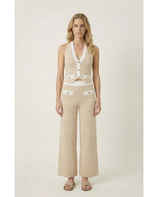 Modenaire Ribbed Knit Vest And Wide Leg Pant Set in Natural | Lyst
