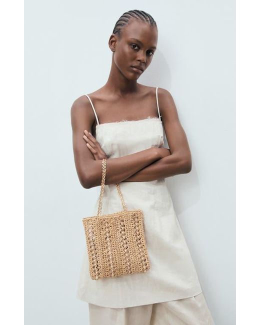 Mango Ring Embellished Woven Straw Tote in Natural | Lyst