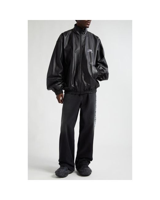 Balenciaga 3B Logo Oversize Leather Track Jacket in Black for Men | Lyst