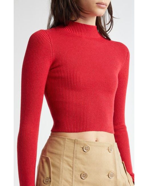 FARM Rio Long Sleeve Rib Crop Top in Red | Lyst