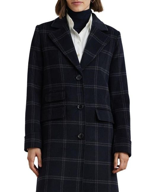 Ralph Lauren Windowpane Plaid Longline Wool Blend Reefer Coat in Black ...