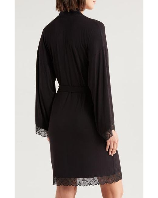 Nordstrom Moonlight Eco Lace Trim Robe in Black | Lyst