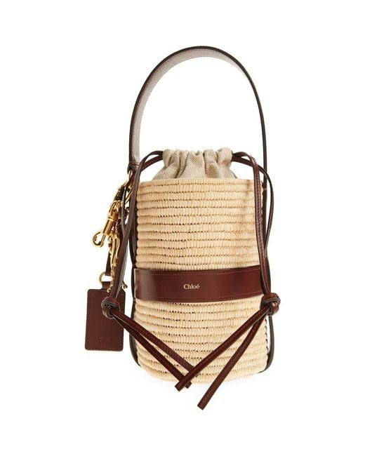 Chloé Small Kerala Straw & Leather Bucket Bag in White | Lyst