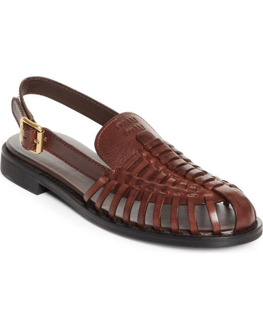 Miu Miu Woven Leather Slingback Sandal in Brown | Lyst